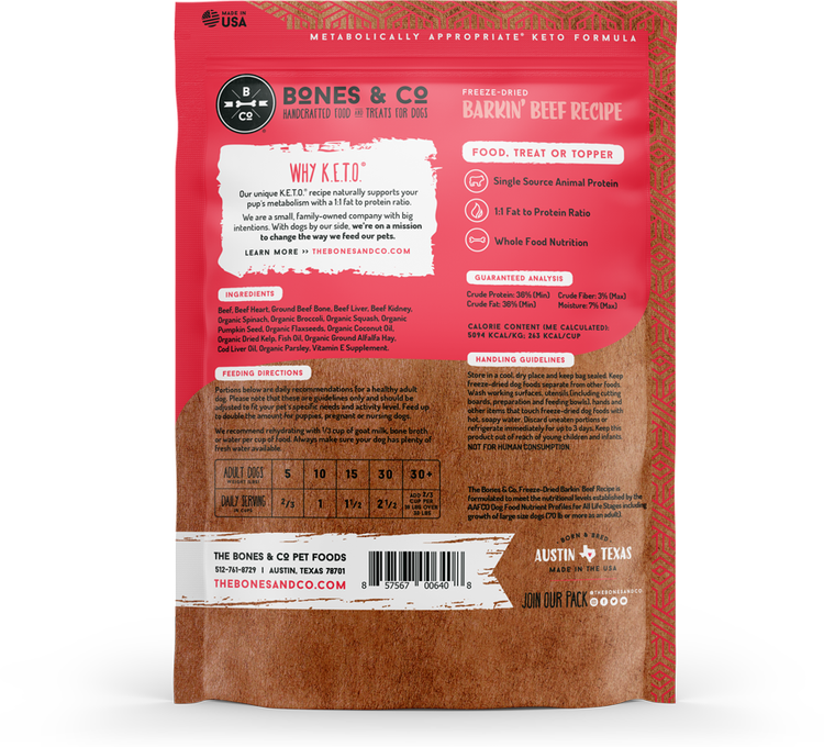 Bones & Co. Barkin' Beef Freeze-Dried Keto Formula Dog Food - Pleasant ...