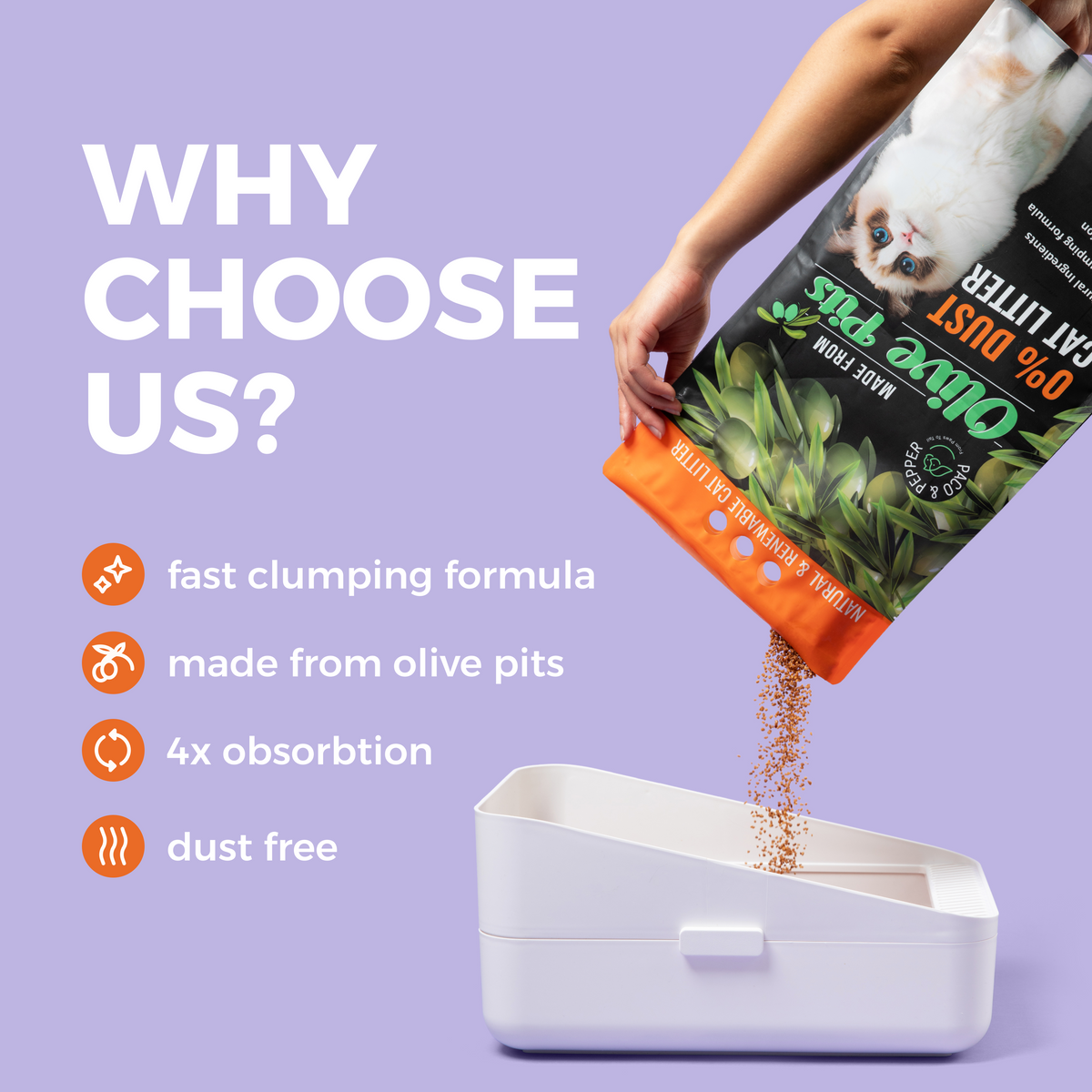 Paco & Pepper Made from Olive Pits Natural 0% Dust Clumping Cat Litter ...